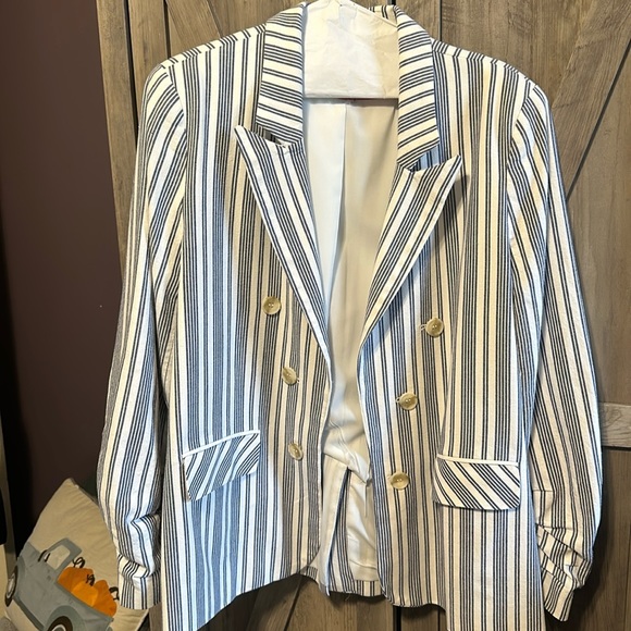 1. State | Jackets & Coats | State Blue White Striped Blazer | Poshmark